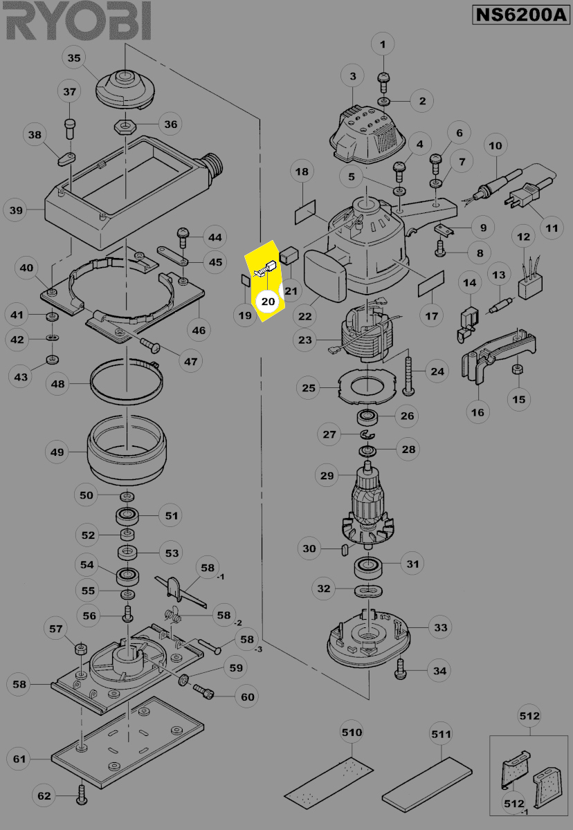balais charbon ponceuse vibrante NS6200A B7075 Ryobi 5131000952