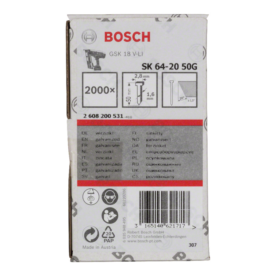 clous tête homme 1,6mm SK6420G cloueur GNH18V-64 Bosch