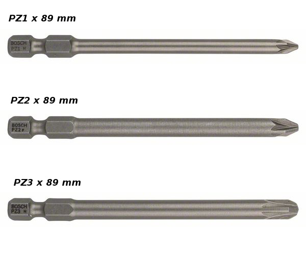embout vissage Pozidriv PZ1 PZ2 PZ3 89mm Bosch 2607001583 2607001585