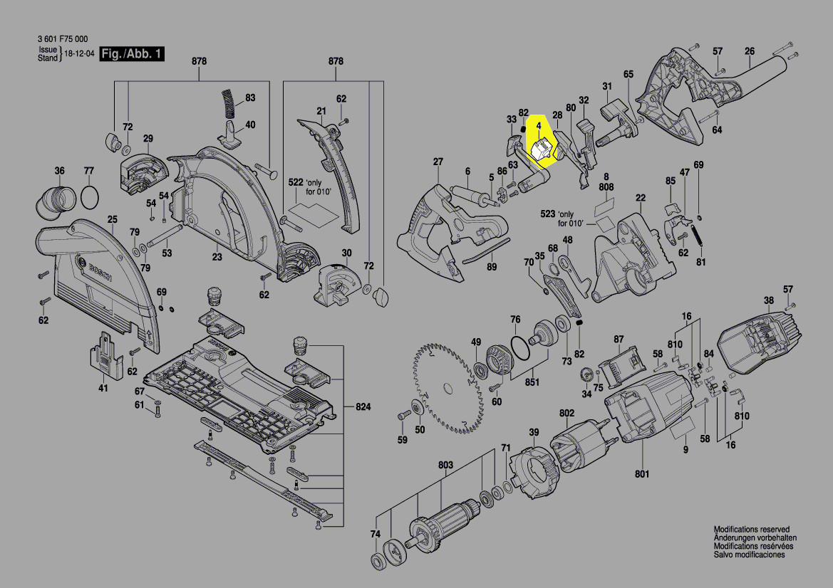 interrupteur scie circulaire GKT55GCE Bosch pièces détachées 2607200692