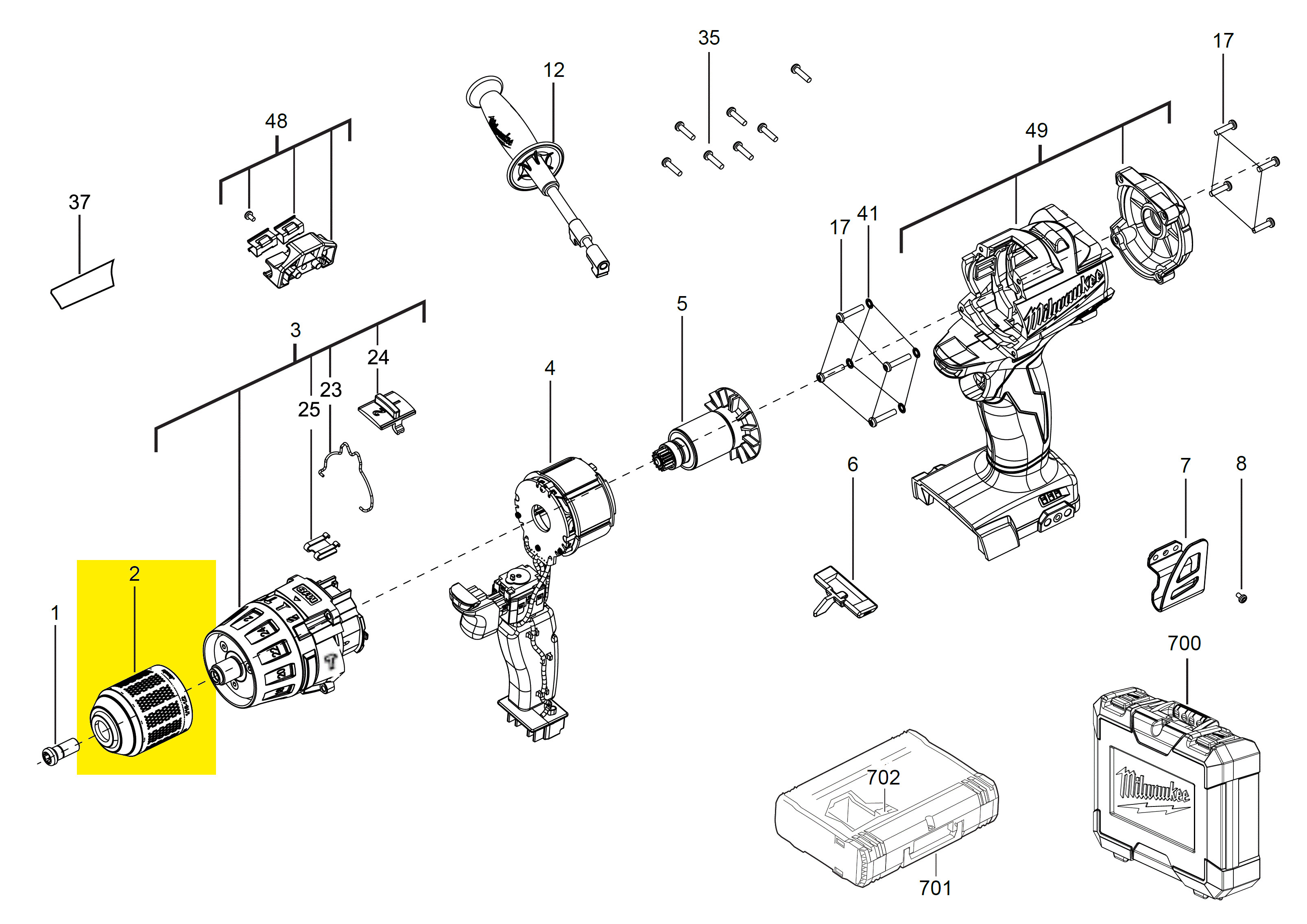 mandrin autoserrant perceuse visseuse M18FDD M18FPD Milwaukee pièce ...