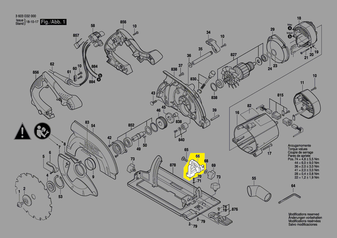 guide réglage inclinaison scie circulaire PKS55A PKS66AF Bosch 1609203Y57