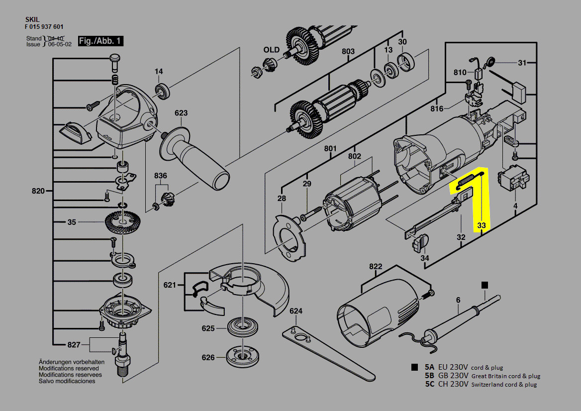 ressort tringle interrupteur meuleuse 9371 9376 Skil pièce 2610394100
