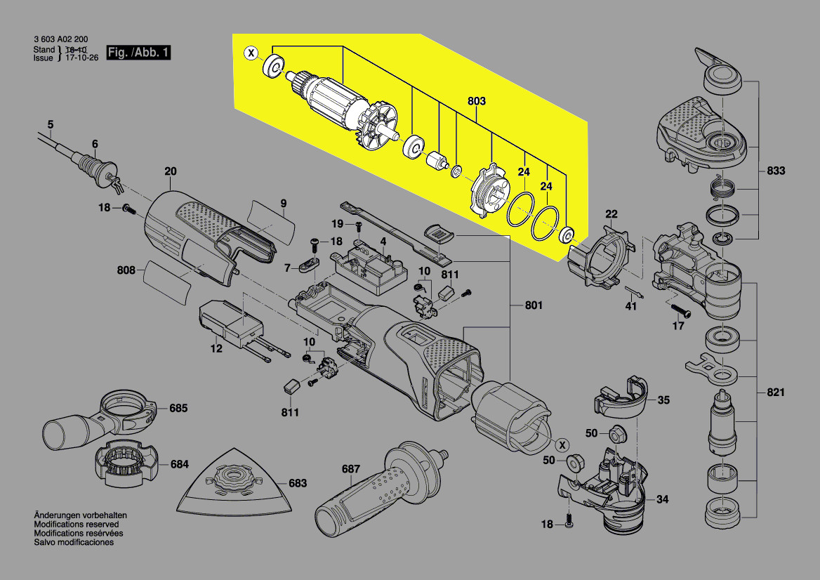 rotor induit PMF350CES outil multifonctions Bosch pièce détachée 1607000C4Z