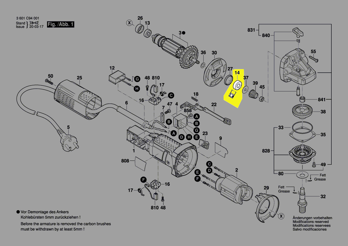 roulement bille rotor GWS700 GWX9-115S GET55-125 Bosch pièces 1619P13103
