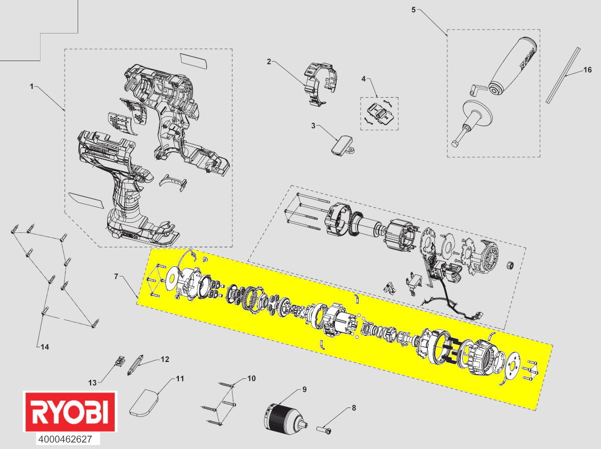boite transmission perceuse visseuse R18PD7 Ryobi pièce détachée 5131042199
