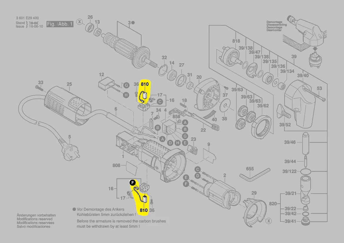 balais charbon GNA75-16 GSC75-16 GWS9-125 GWS850CE GWS780C Bosch 1619P11715
