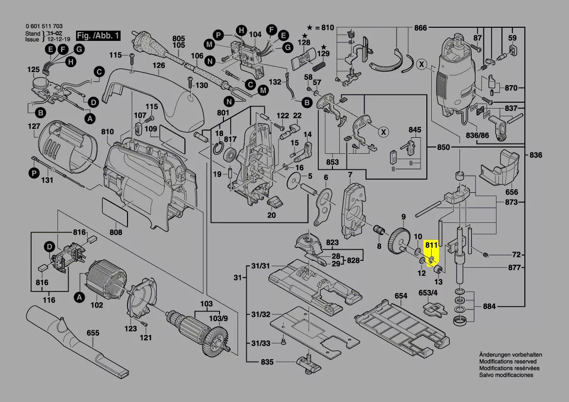 Circlip axe pignon scie-sauteuse GST135BCE GST135CE Bosch 2600916900