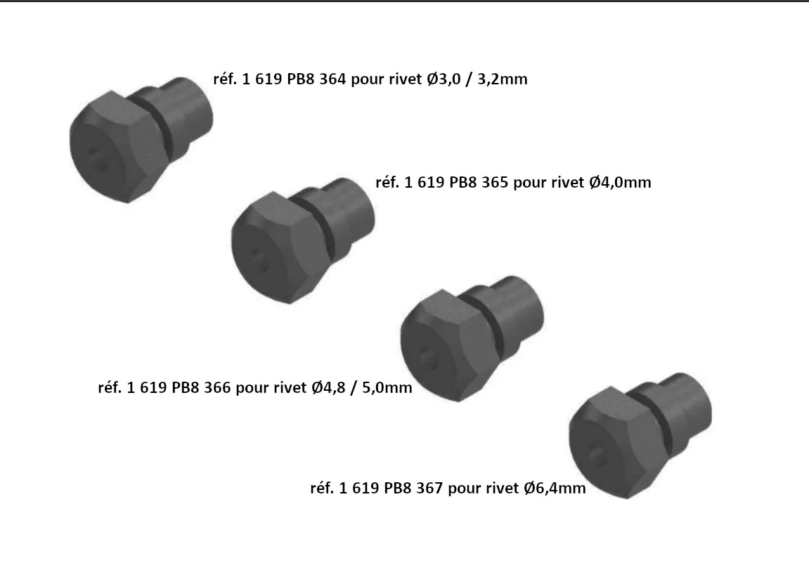 embout riveteuse GRG18V-16C Bosch 1619PB8364 1619PB8365 1619PB8366 ...