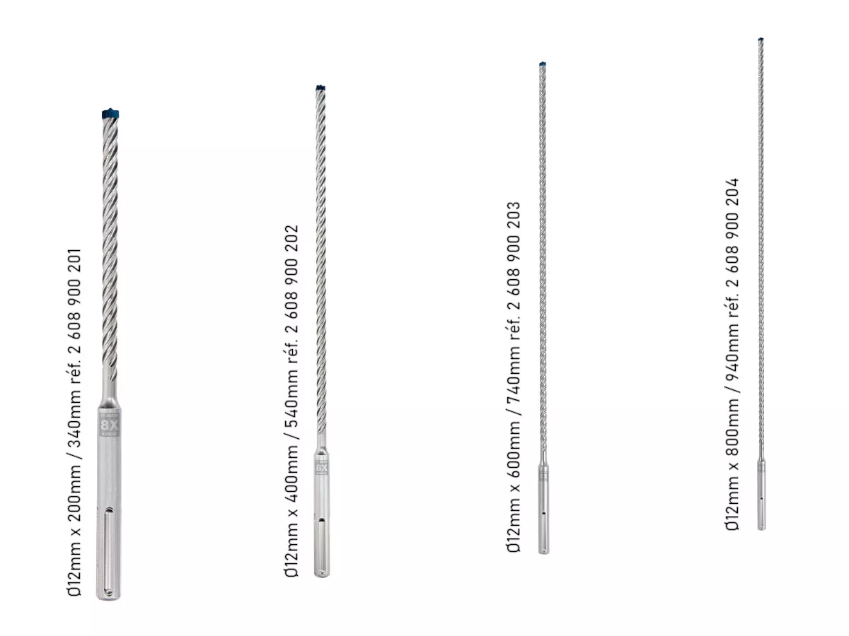 Forêt diamètre 12mm SDS max-8X Expert béton armé Bosch tête carbure ...