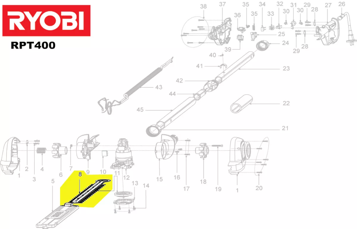 lames taille-haie telescopique RPT400 Ryobi pièce détachée 5131015735