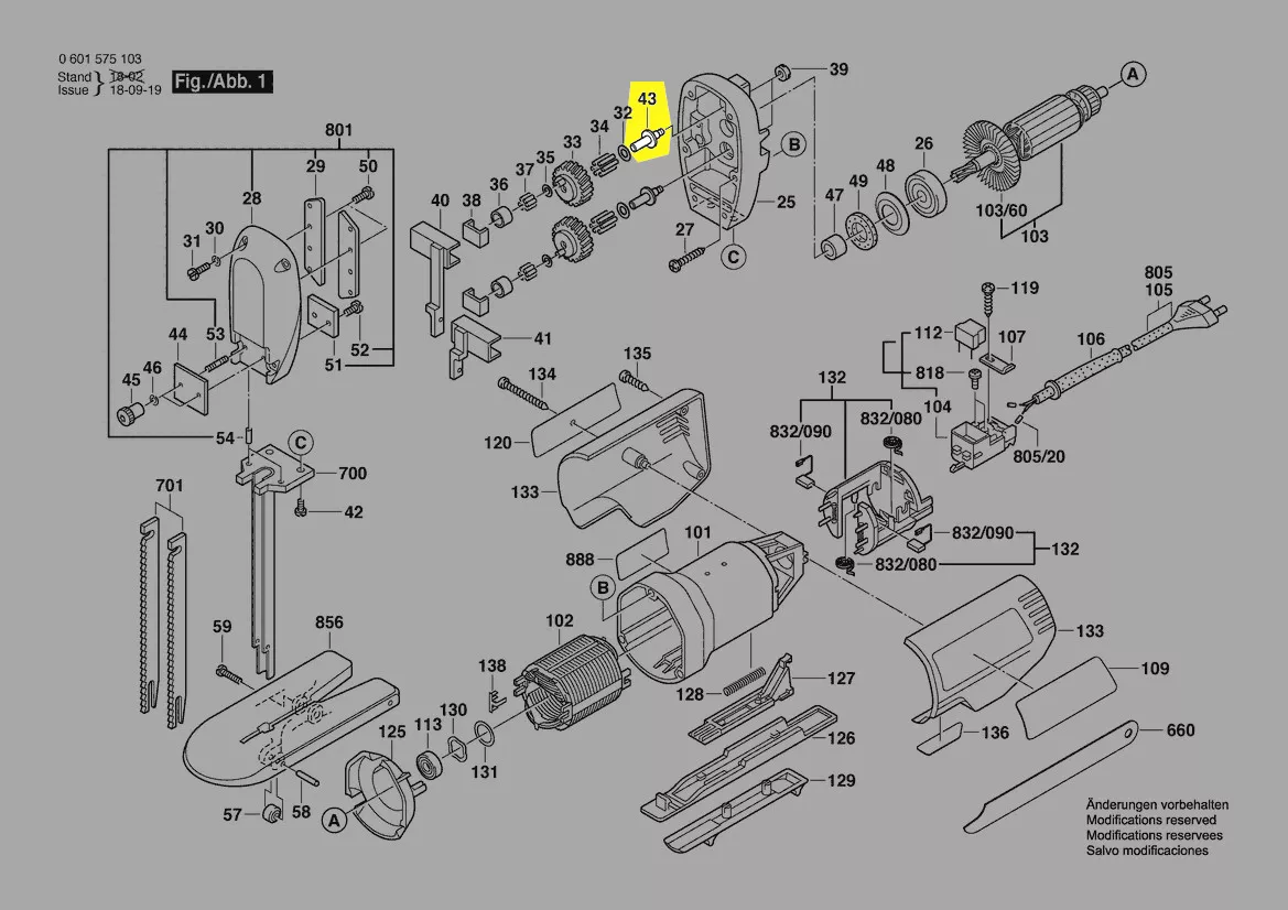 porte palier GSG300 1575 GSG9,6V Bosch scie mousse pièce 2603520010