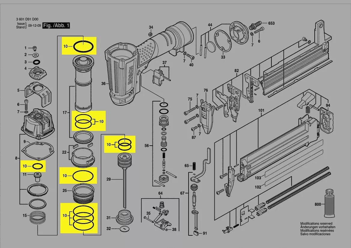 set joints toriques cloueuse GSK50 agrafeuse GTK40 Bosch 2610006584